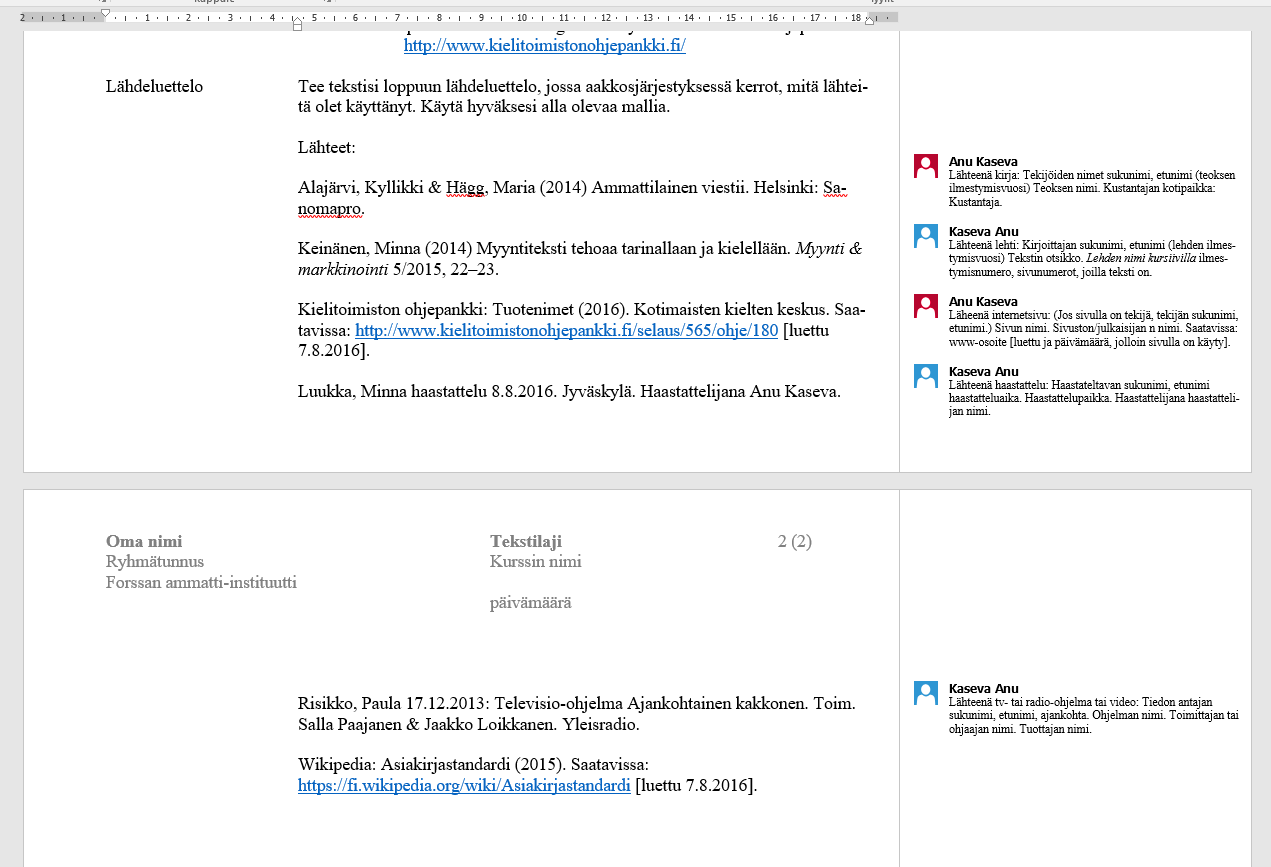 Fain Kauppis: Mallipohja kirjallisten töiden palautukseen