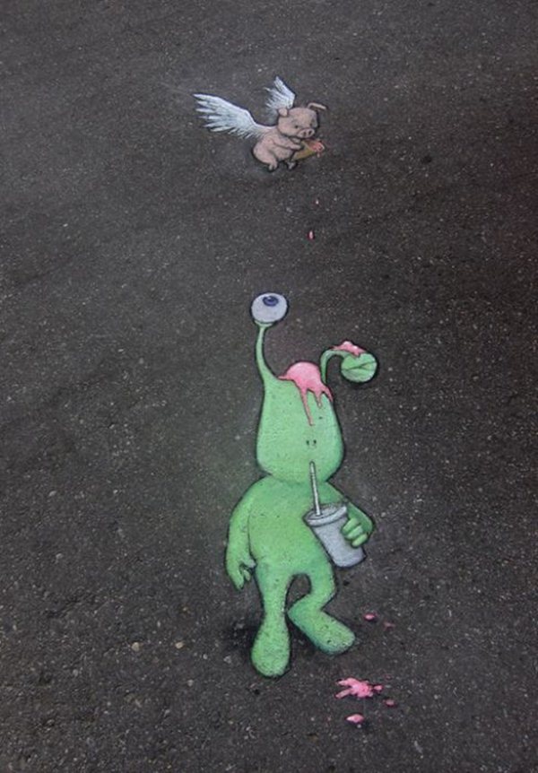 Cute Sluggo Chalk Art by David Zinn (30 pics) | Daily Fun Pics
