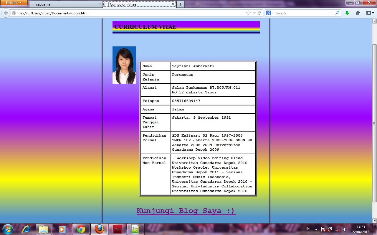 CHIPAU BLOG : Membuat html+css sederhana "curiculum vitae (cv)"