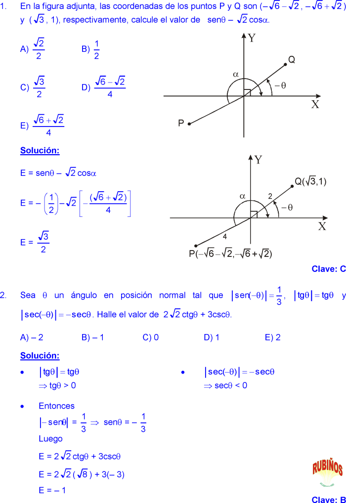 RAZONES TRIGONOMÉTRICAS DE ÁNGULOS EN POSICIÓN NORMAL O STANDAR ...