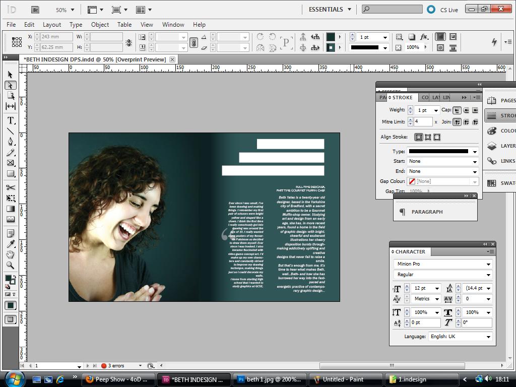 Sophie Wilson//Design Practice: InDesign Final Design: The Design Process.
