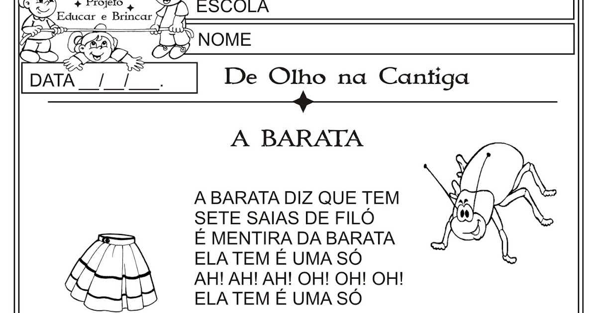Atividade Folclore Cantiga de Roda A Barata | Ideia Criativa - Gi ...