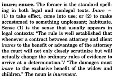 Throw Grammar from the Train: "Inure," "enure," and the law