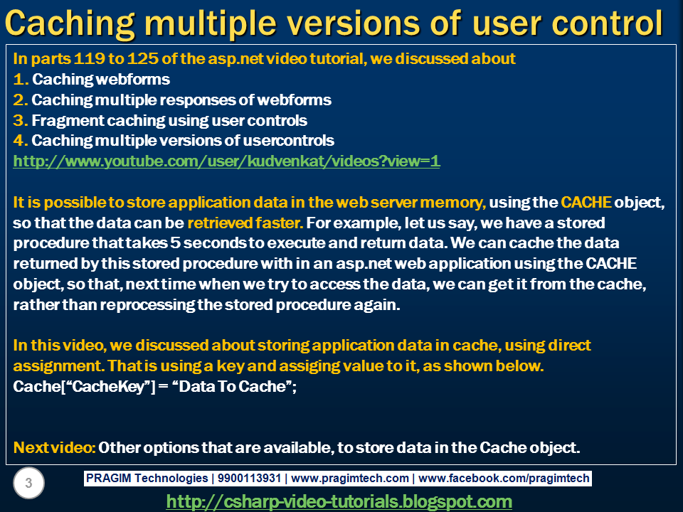 Sql server, .net and c# video tutorial: Part 126 – Caching Application Data