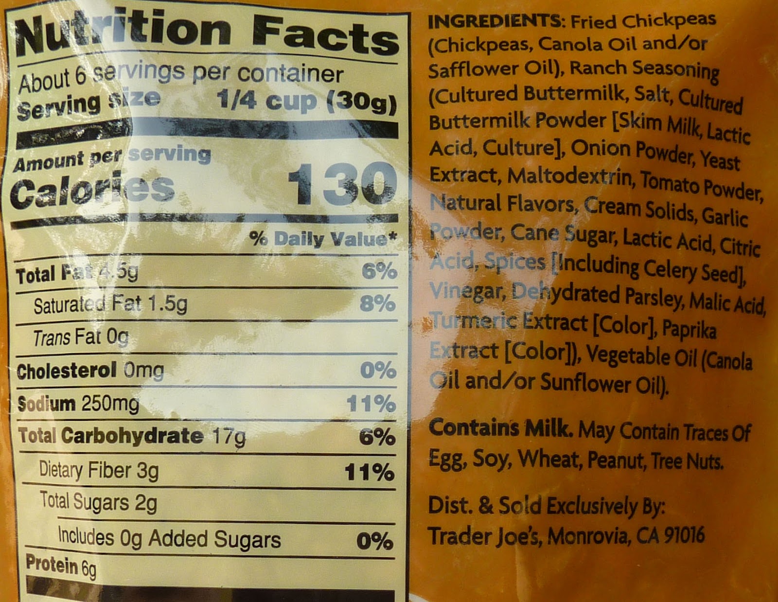 34 Chickpeas Nutrition Label