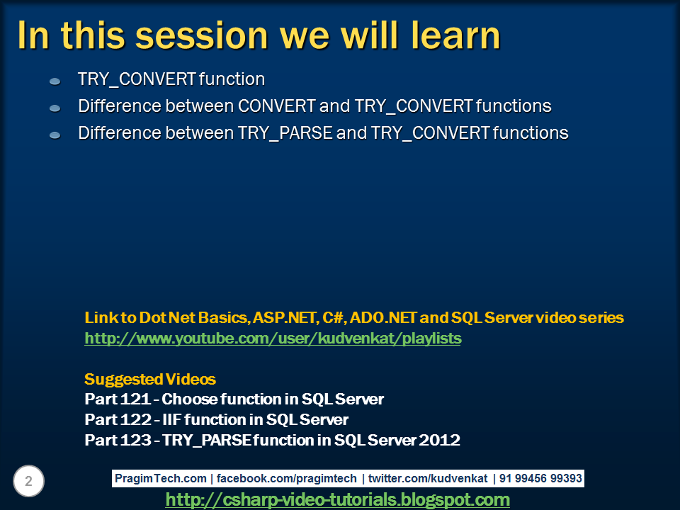 Sql server, .net and c# video tutorial: TRY_CONVERT function in SQL ...