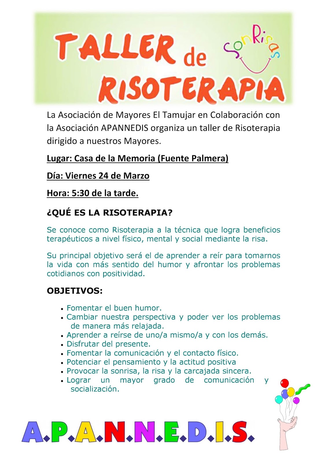Asociación de Mayores "El Tamujar", Silillos: Taller de Risoterapia