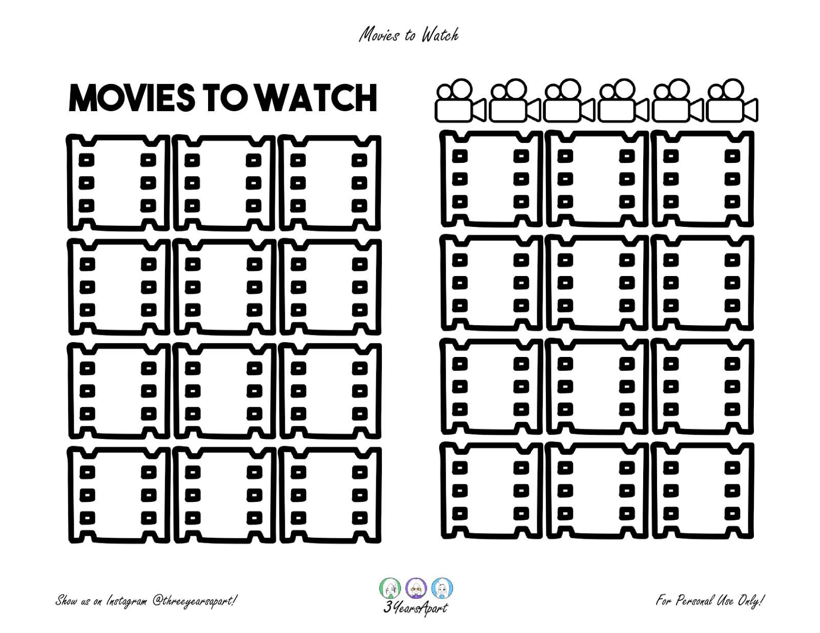 Books to Read, Movies to Watch, Games to Play - Free Printable Bullet ...