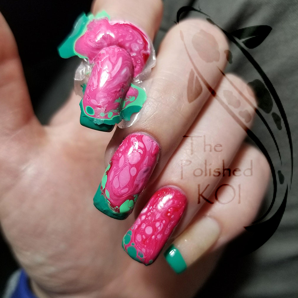 The Polished KOI: Watermelon Fluid Nail Art ft. Sinful Colors Redrum