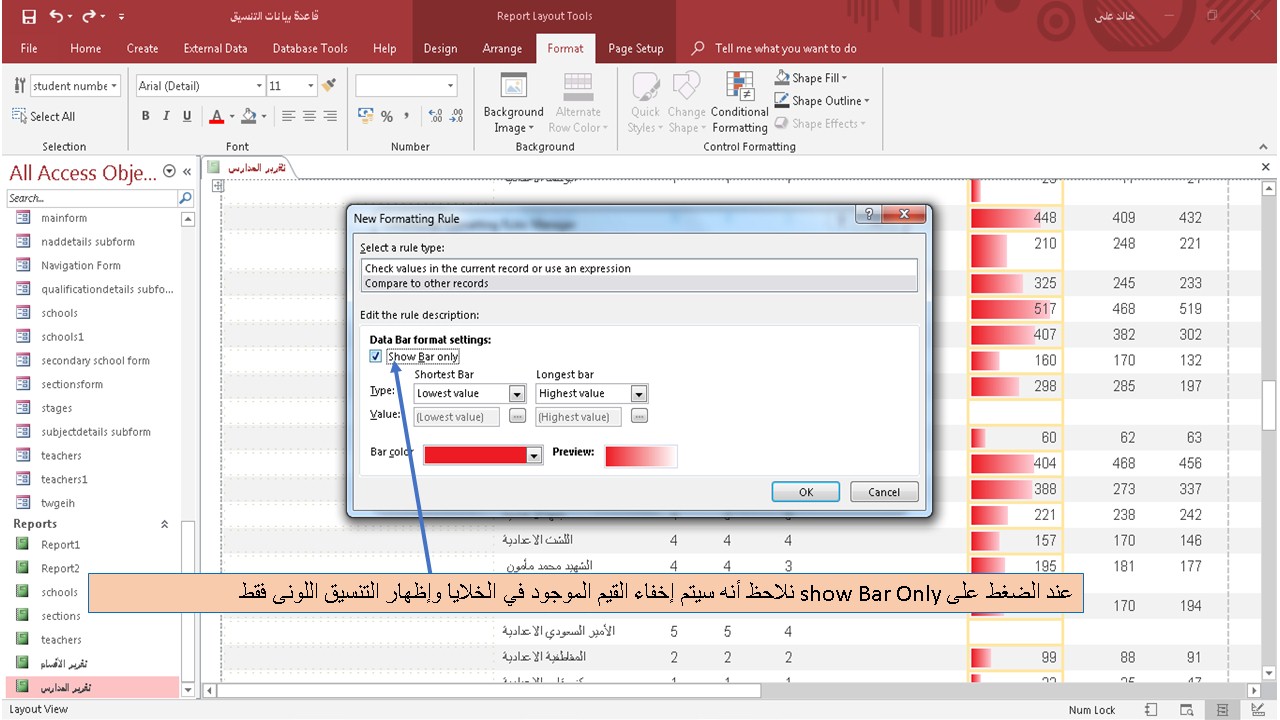التنسيق الشرطي Conditional formatting في الاكسيس Ms access - مدرسة ...