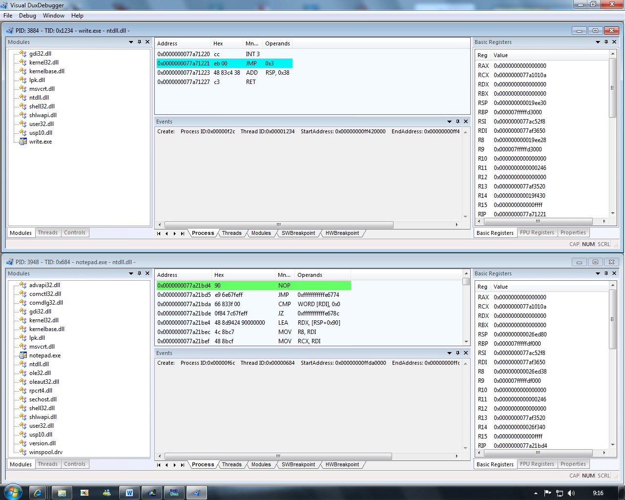 Visual DuxDebugger Debugger - Disassembler for Windows 64-bit