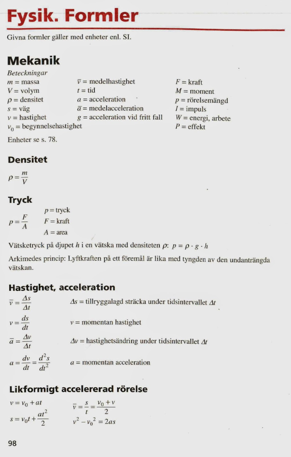 Max Skolblogg: fysik: formelsamling