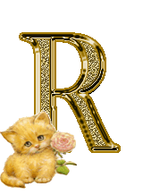 Alfabeto gatito con rosa y letras doradas grandes. - Oh my Alfabetos!