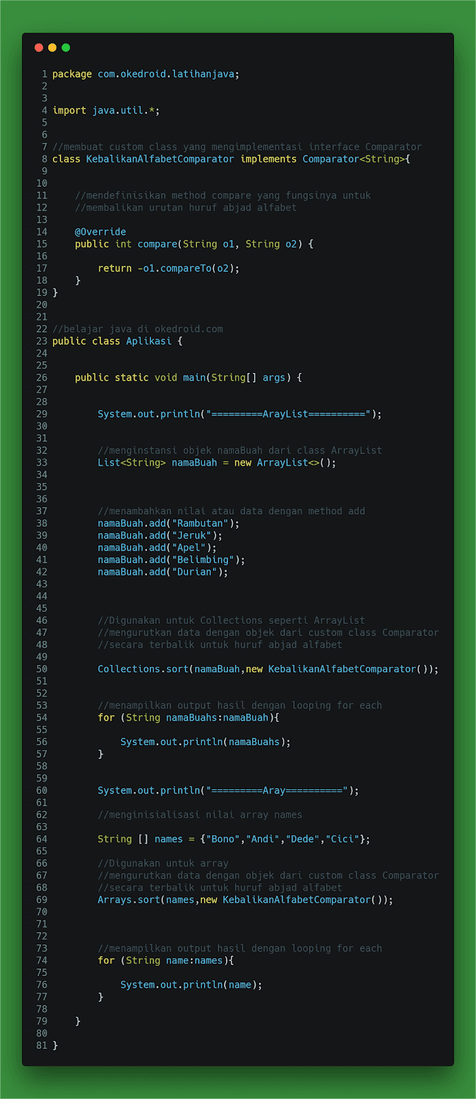 Cara Mengurutkan (Sorting) List Dengan Comparator Di Kegiatan Java - Java Media Kita