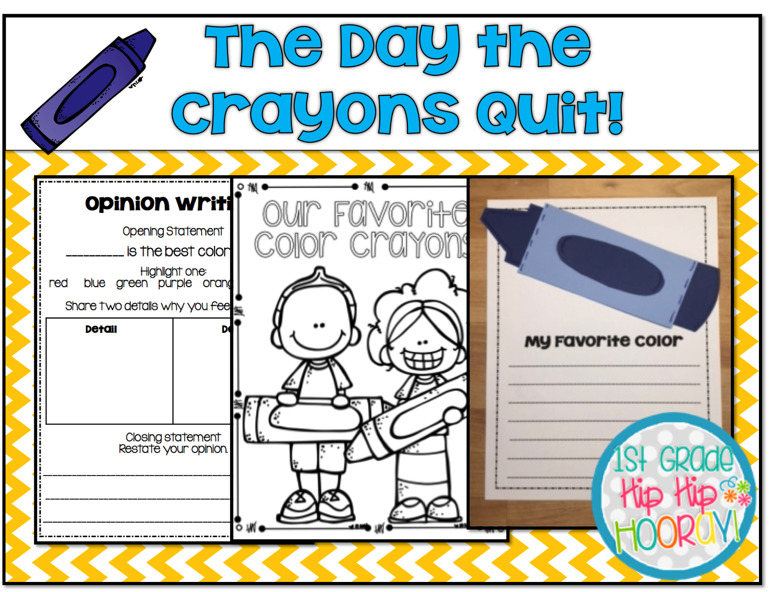 1st Grade Hip Hip Hooray!: Color Activities with The Day the Crayons Quit!