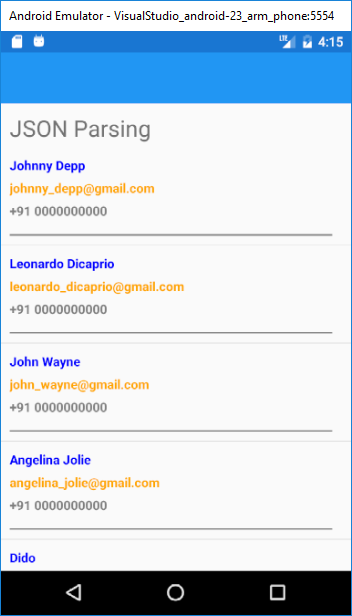 Demo Screens from Android: