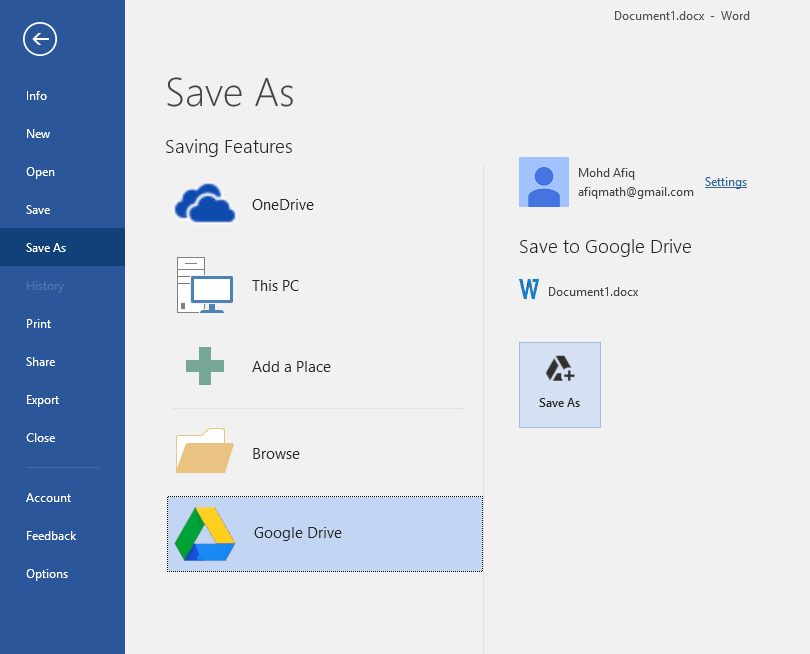Plug-in Google Drive untuk Word.