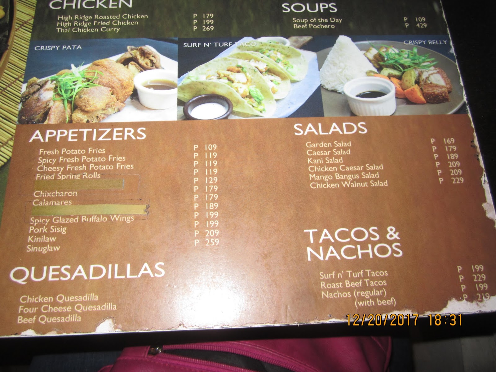 High Ridge Cagayan De Oro City Menu 2017