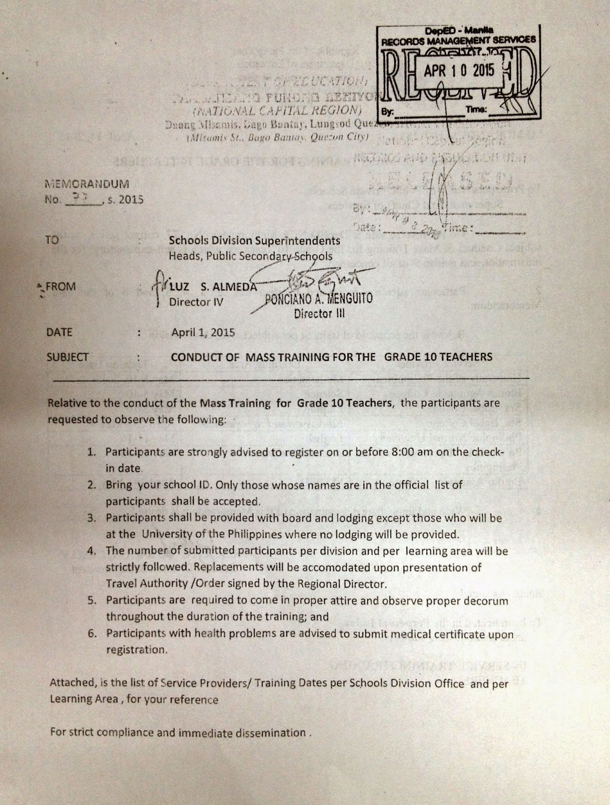 Department of Education Manila: Division Memorandum No. 188 - CONDUCT ...