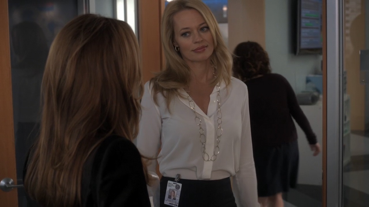 Ladies in Satin Blouses: Jeri Ryan - white blouse