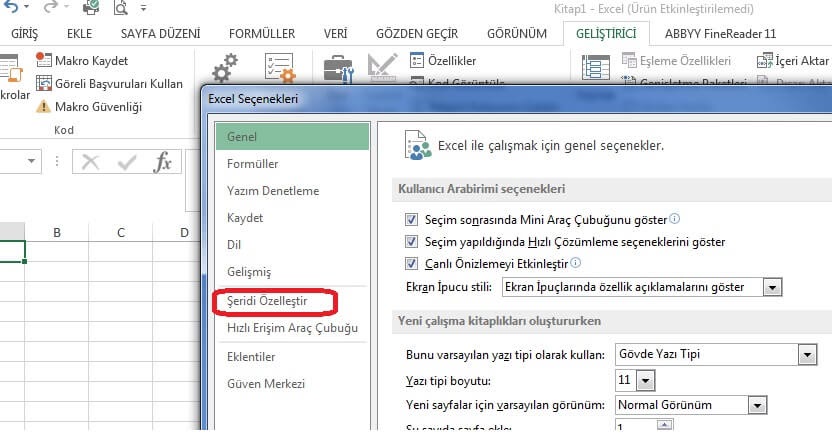 WORD EXCEL POWERPOİNT: EXCEL ''GELİŞTİRİCİ'' MENÜSÜ