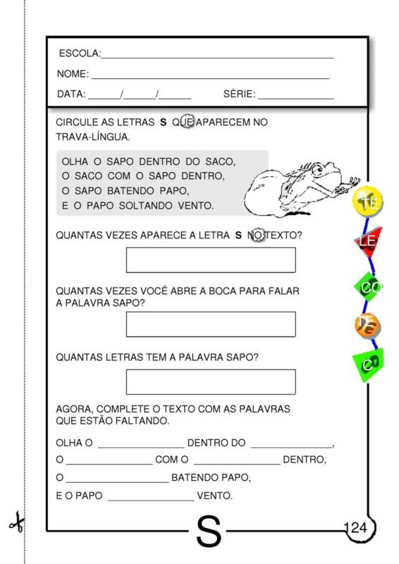 ENSINANDO E APRENDENDO COM A PROFª ANA ALICE: ATIVIDADES COM A LETRA S