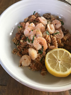 Fusilli with Garlic Shrimp and Roasted Red Pepper Sauce | Chef Jen