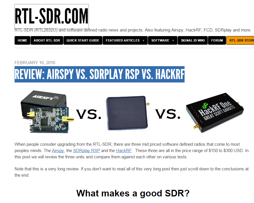 R A D I O A C T I V I T Y: REVIEW : AIRSPY VS. SDRPLAY RSP VS. HACKRF