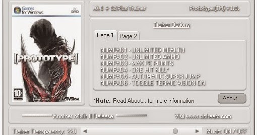 Prototype Game Trainers: Prototype(TM) v1.0.0.1 + 12 Plus Trainer
