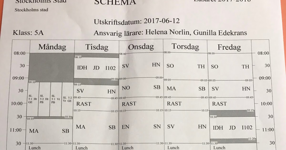Trollbodaskolan år 5: Schema