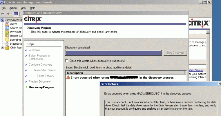Daily Admin Blog: Citrix discovering error
