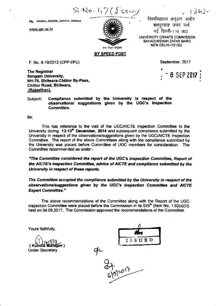 Sangam University Approvals & Recognition - Sangam University