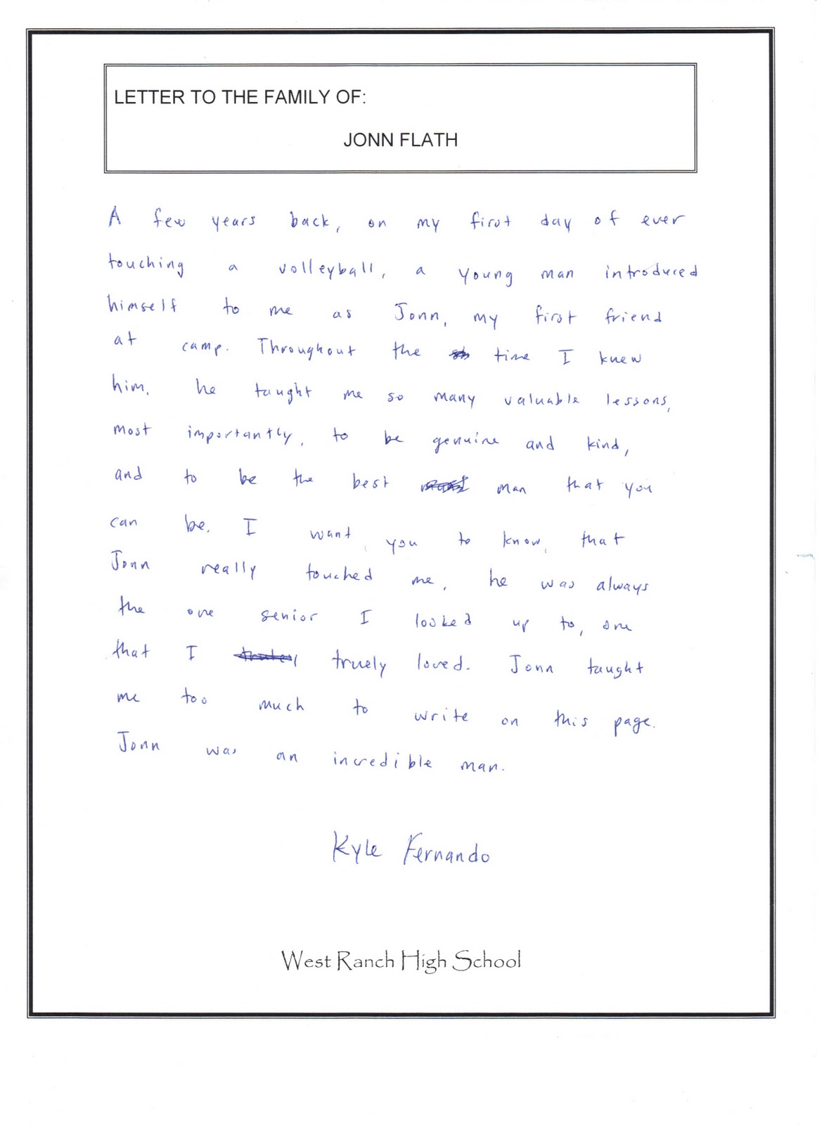 Jonn Scott Flath: Letters from Jonn's Friends 10/24/11