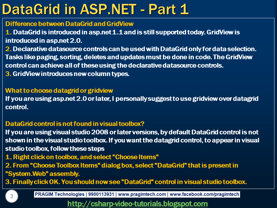 Sql server, .net and c# video tutorial: Part 1 – DataGrid in ASP.NET