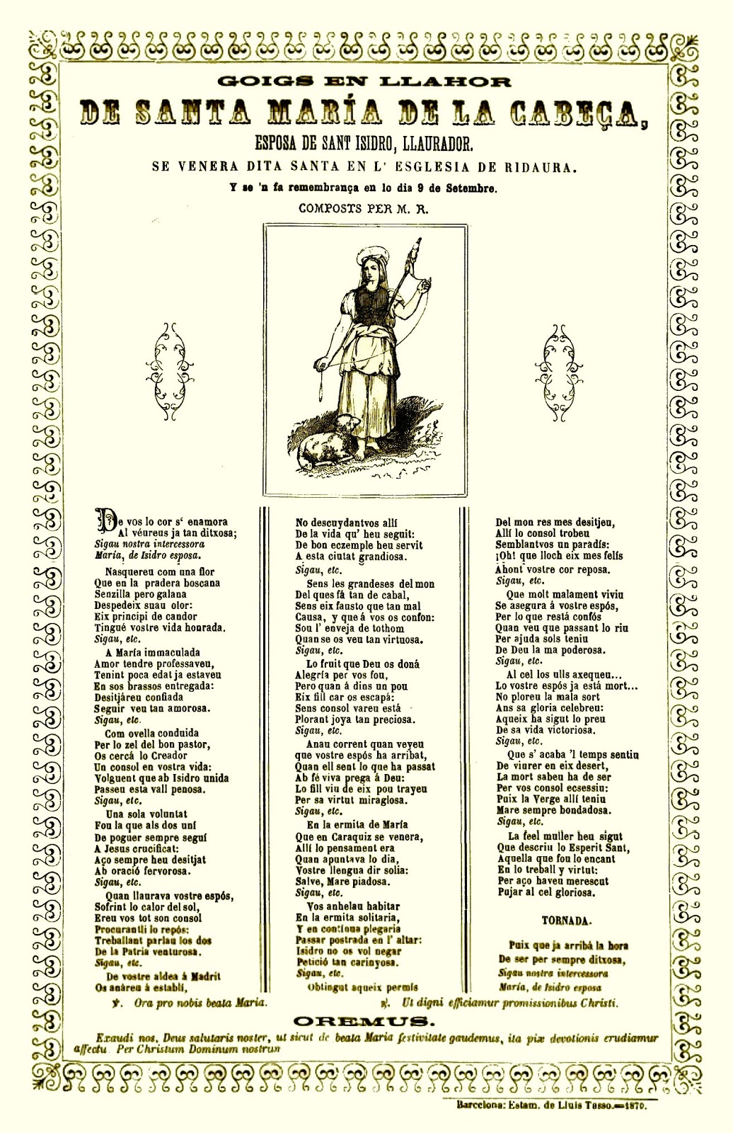 Goigs a santa Maria de la Cabeza (beata Maria Toríbia), esposa de sant ...