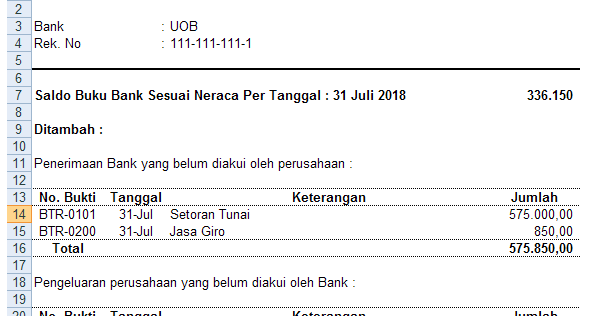 Cara Membuat Laporan Rekonsiliasi Bank Dengan Menggunakan Rumus Dalam ...