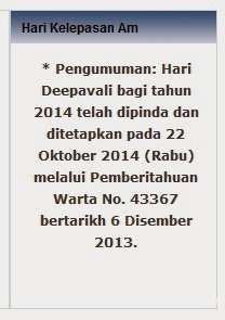 aku Dayat: Tarikh Baru Cuti Deepavali 2014