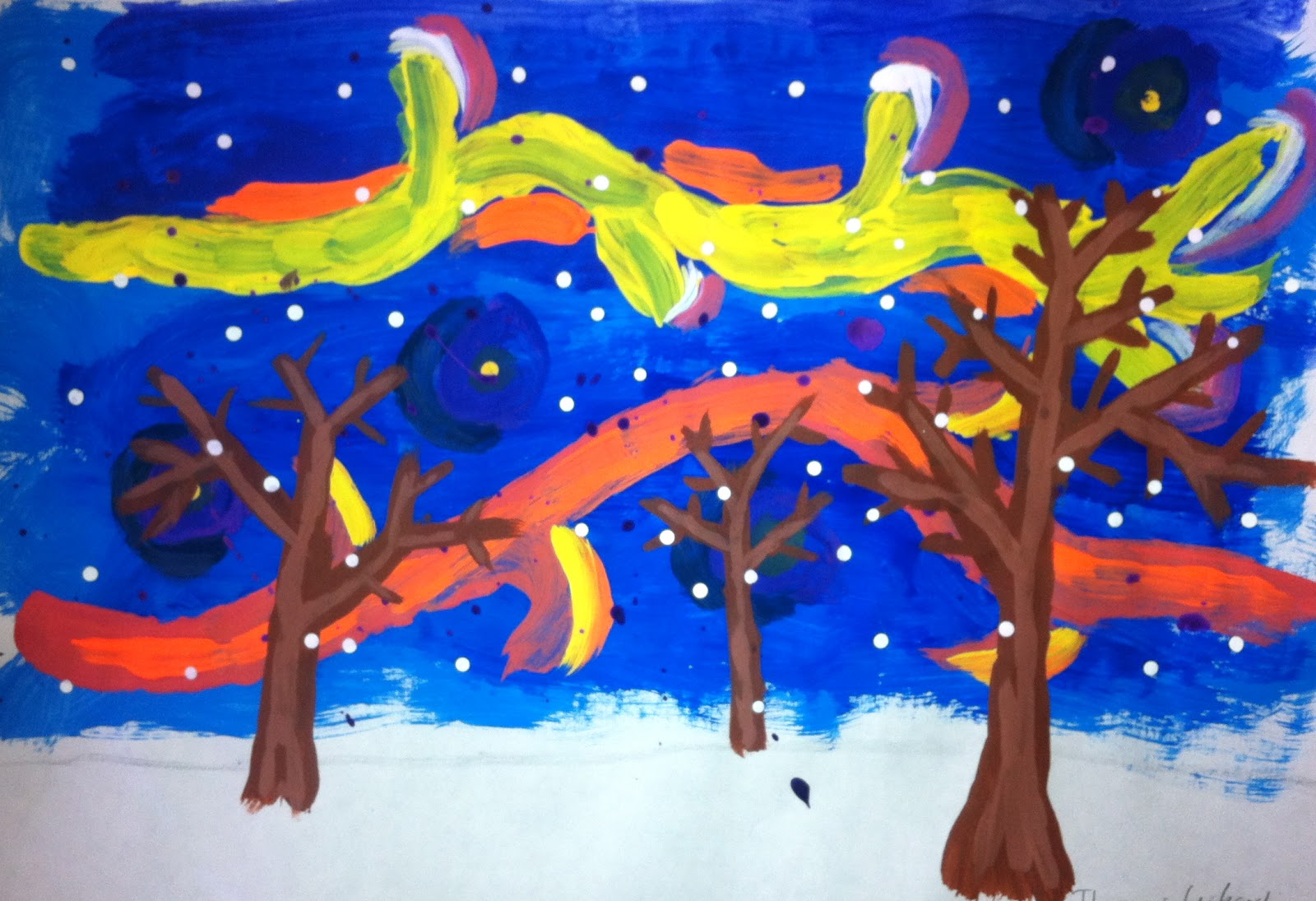 Expression of Imagination: Van gogh Inspired Winter Trees by Seventh Grade