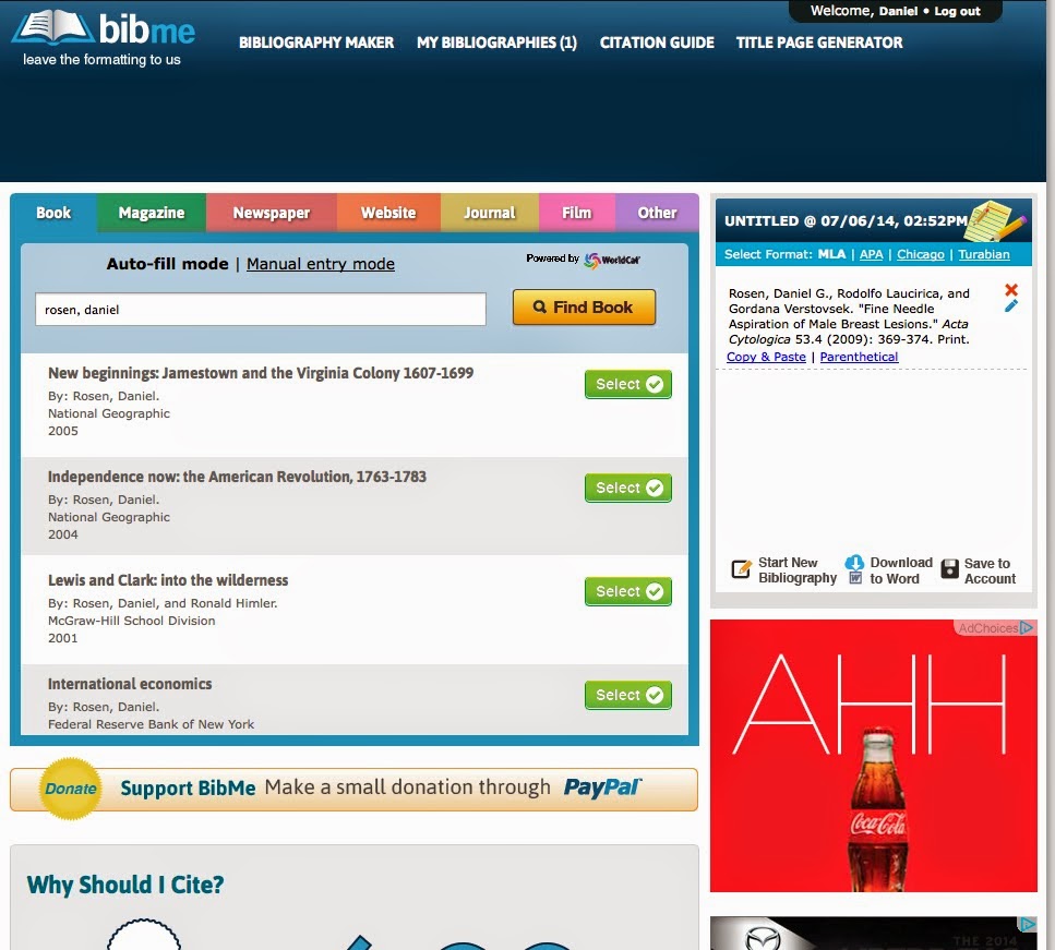 Daniel's educational blog: Tools for Productivity - BibMe review