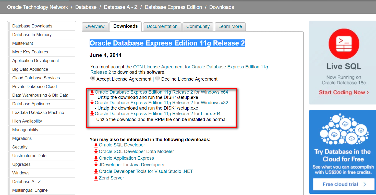 Toad工具安裝xoracle Database下載安裝 Oracle Database Express Edition 11g Release 2