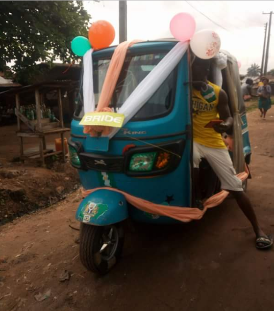 (photos) Couples and Bridal train drive in Keke Napep to wedding venue ...