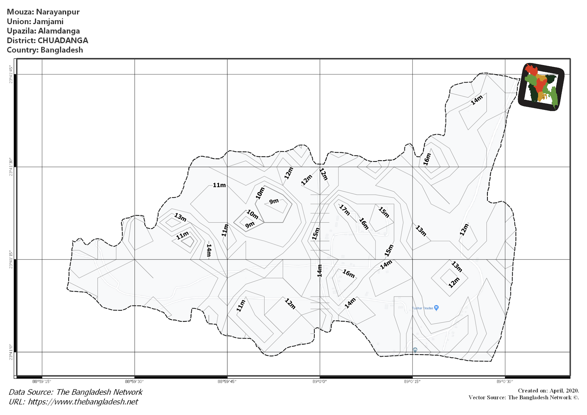 Map of Narayanpur Mouza, Alamdanga, Chuadanga
