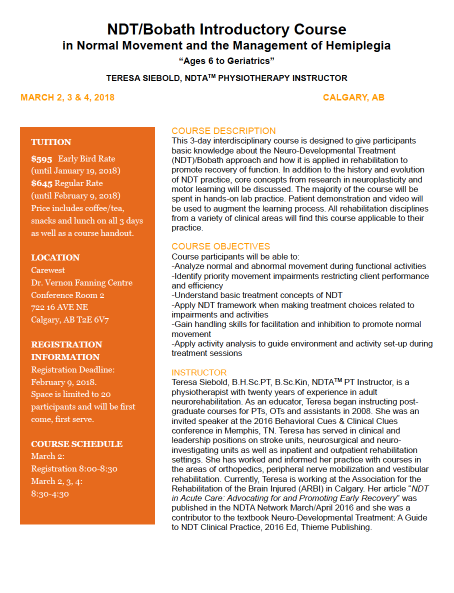 Alberta OT Pediatric Interest Group: NDT/Bobath Introductory Course in ...