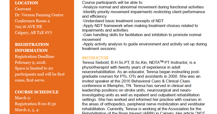Alberta OT Pediatric Interest Group: NDT/Bobath Introductory Course in ...