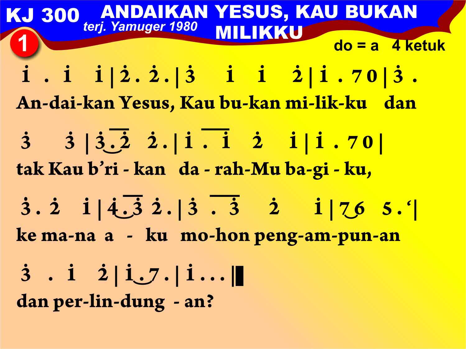 Lirik dan Not Kidung Jemaat 300 Andaikan, Yesus, Kau Bukan Milikku