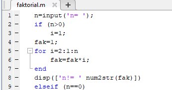 Menentukan faktorial suatu bilangan dengan Struktur IF pada MATLAB