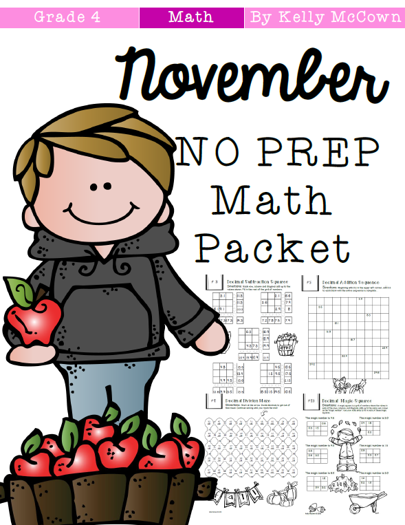 Kelly McCown: November NO PREP Math Packets (Grades 3 to 5)