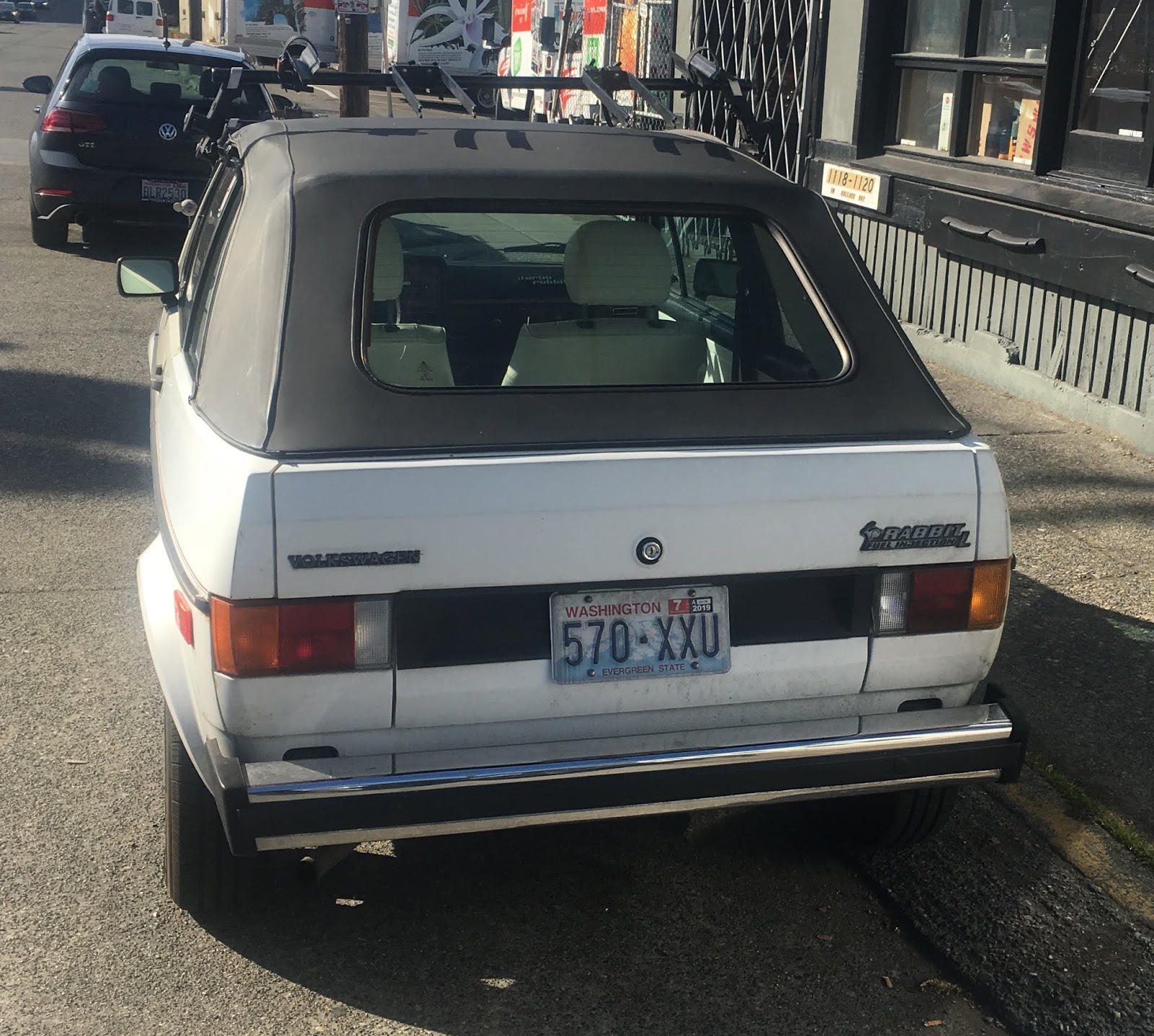Seattle's Old Cars: 1981 Volkswagen Rabbit convertible - with ski rack!