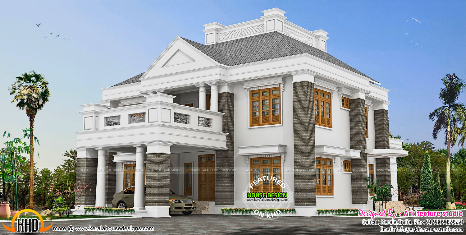 Colonial touch sloped roof house plan - Kerala Home Design and Floor ... Colonial touch sloped roof house plan - Kerala Home Design and Floor ...