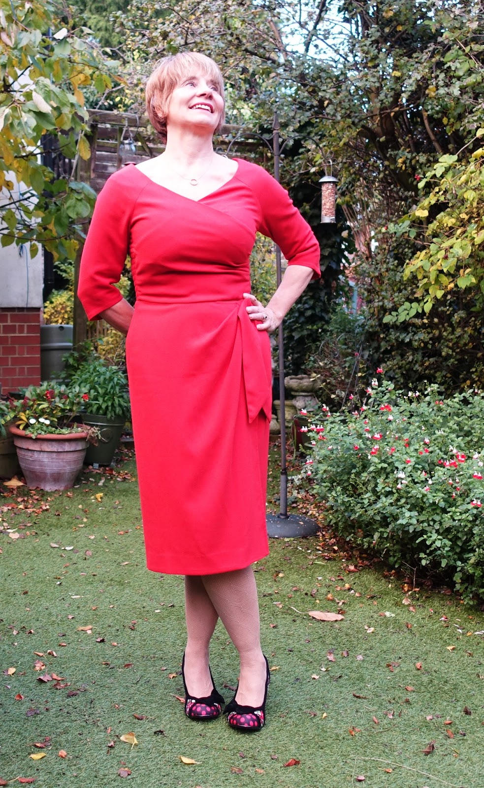 Over 50s blogger Gail Hanlon in red Bombshell dress and Poetic Licence ...